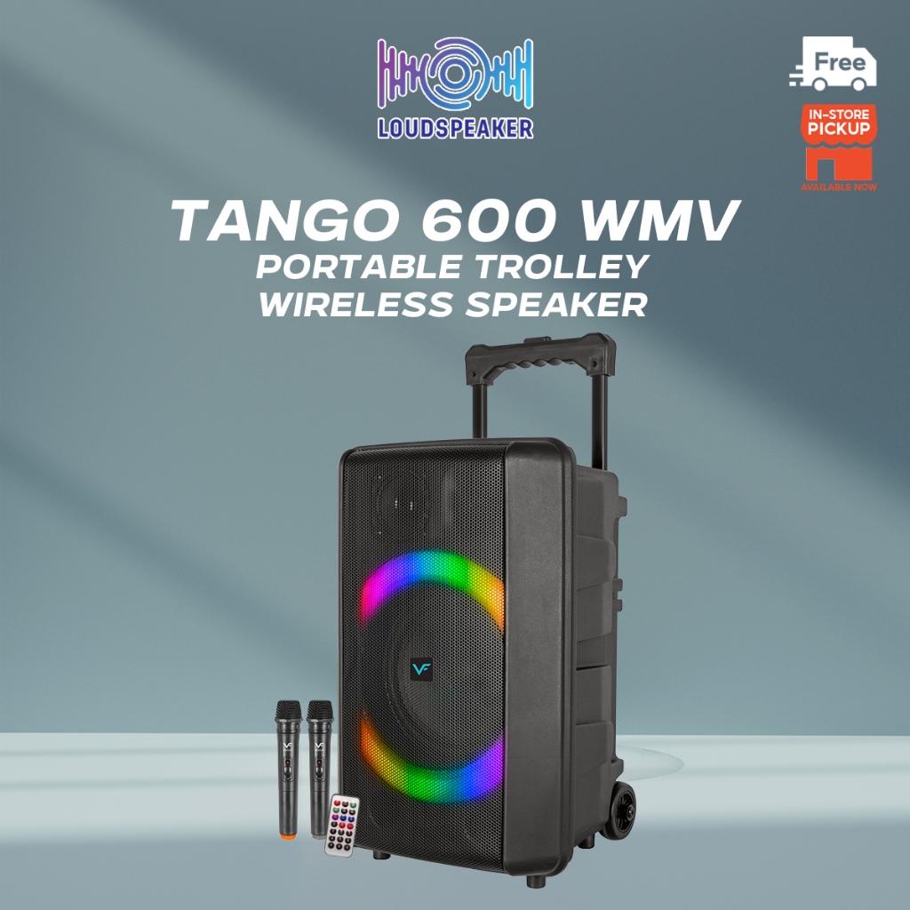 Vinnfier VF Tango 600 WMV 90W Max Portable Trolley Wireless Bluetooth Speaker Karaoke Set USB ...
