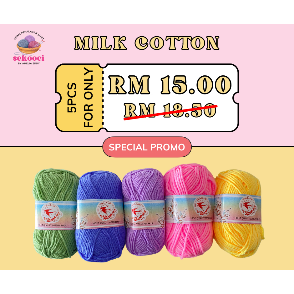5PCS BENANG KAIT MILK COTTON YARN- BIASA/COTTON MILK YARN/KNITTING YARN ...