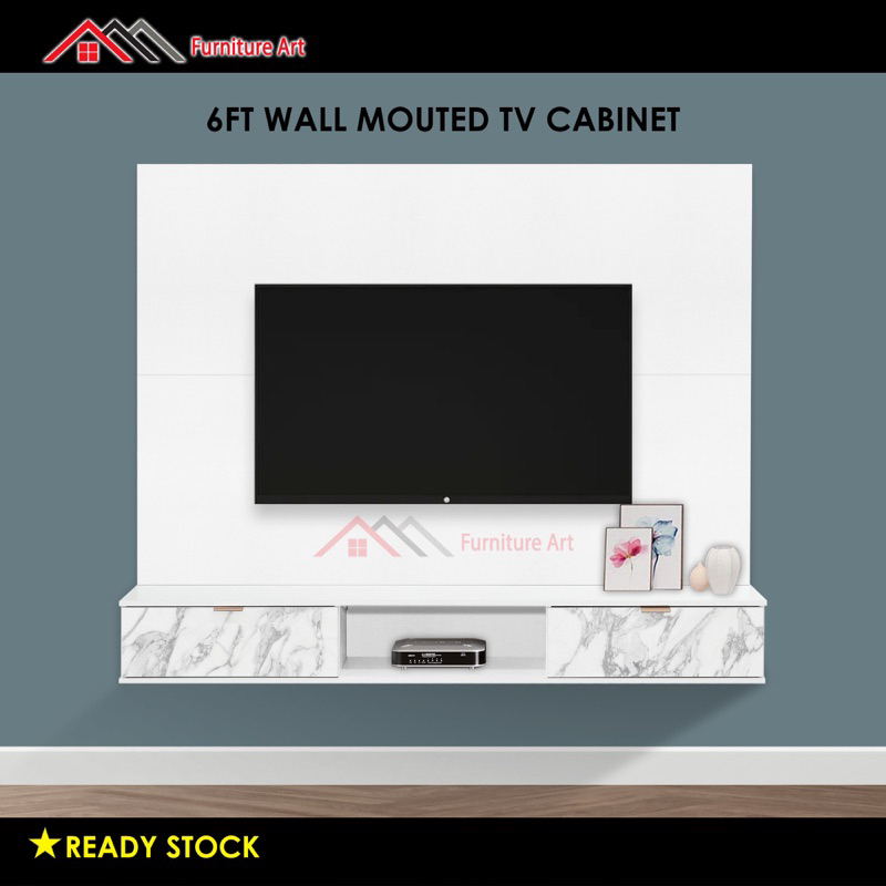 Furniture Art Design 6 Feet Wall Mounted TV Cabinet / Rak TV /Almari TV ...