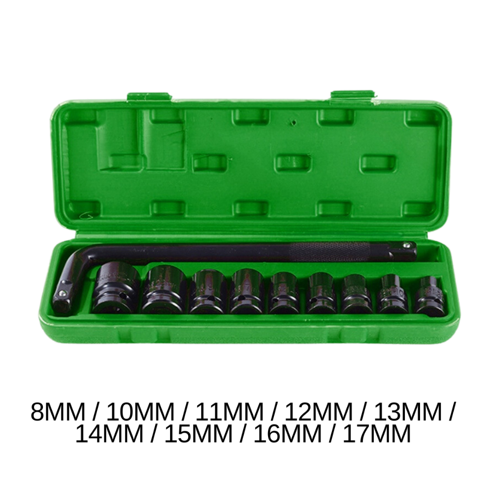 10PCS 1/2 Inch Long Impact Socket Set Black Deep Box Set Tool Set 8mm ...