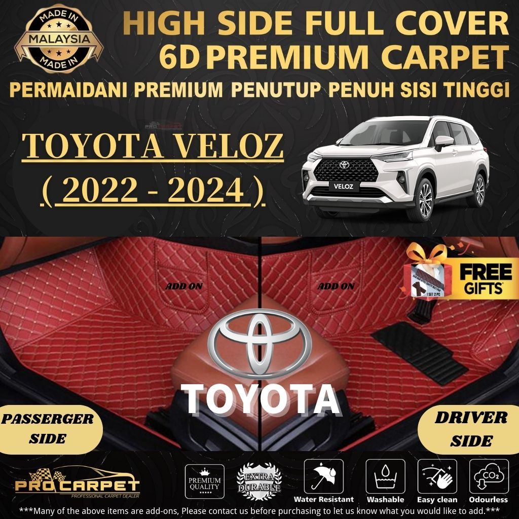 TOYOTA VELOZ ( 2022 - 2024 ) FLOOR MAT 6D PREMIUM LUXURY PU LEATHER ...