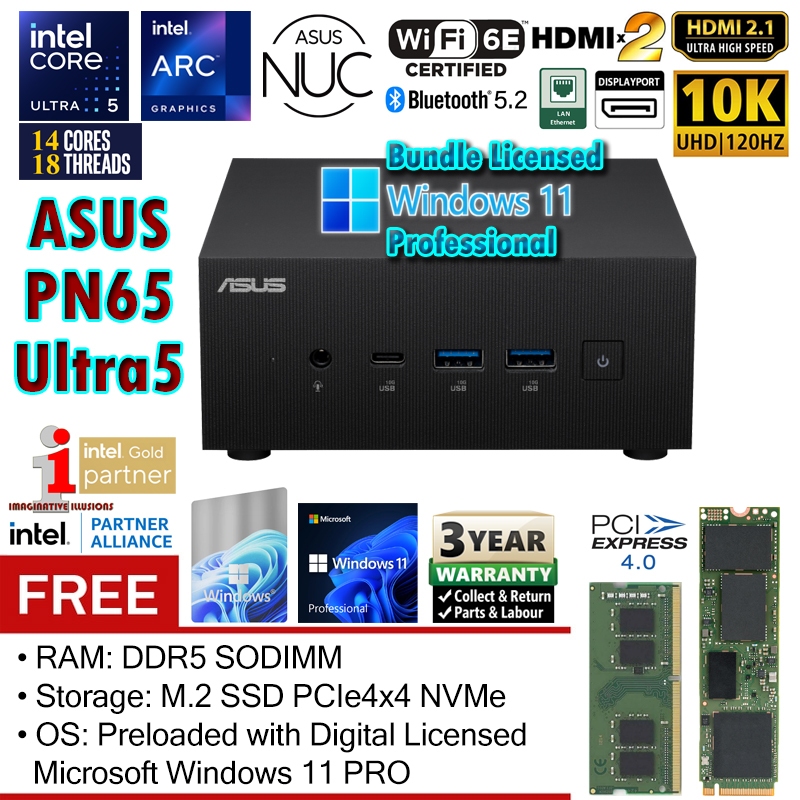 Asus PN65 Core Ultra 5 14-Cores NUC ExpertCenter L10 Mini PC + Windows ...