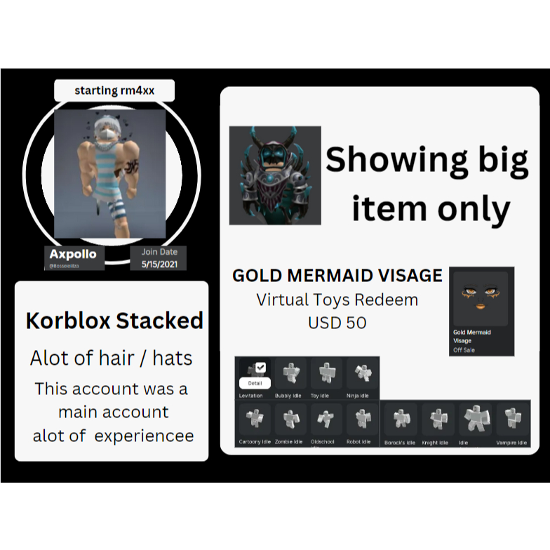 [ROBLOX] ROBLOX Korblox Stacked with Gold Mermaid VISAGE face | Shopee ...
