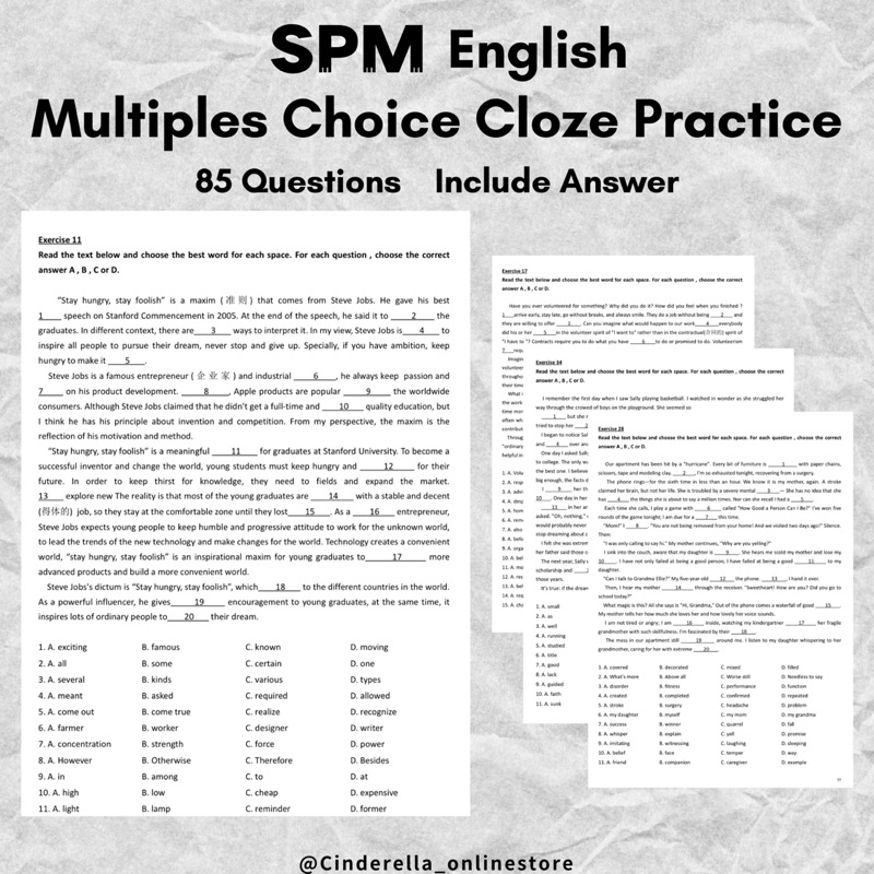 A127_SPM Multiple Choice Cloze Exercise｜include ANSWER｜PDF | Shopee ...