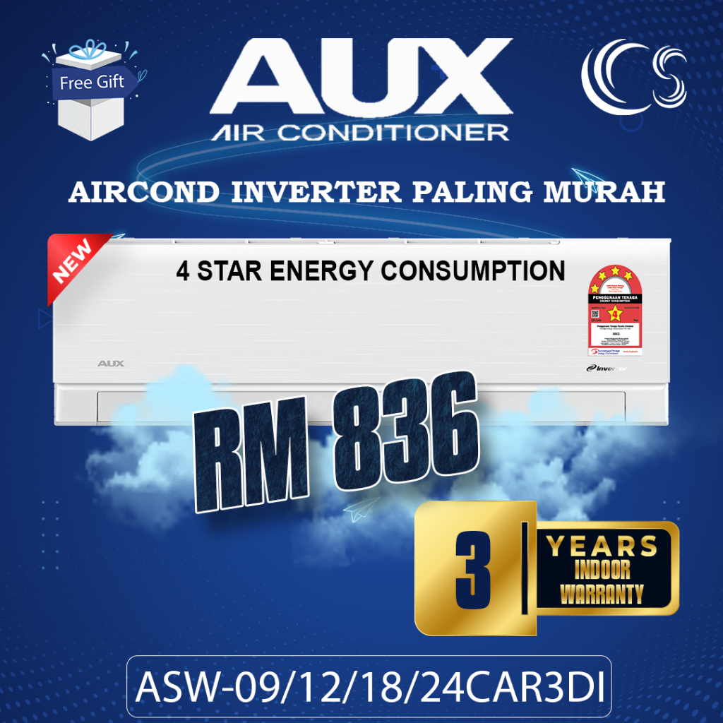 [SAVE 4.0] AUX NEW 4 STAR INVERTER Aircon aircond Fast Cooling DC R32 ...