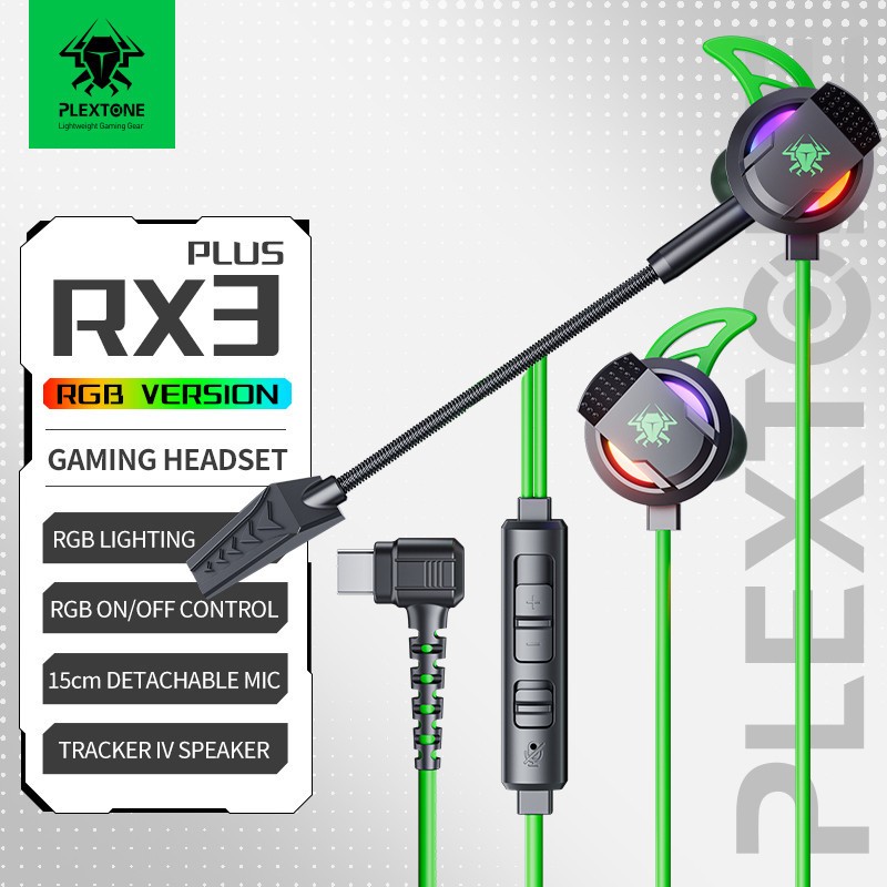 Plextone RX3 PLUS/ RX5 In-ear Type-c Interface Wired Game Earphones Pluggable Long Mic RGB Light ...