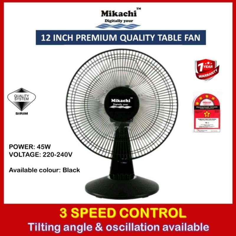 MIKACHI TABLE FAN 12 INCH 3 BLADE 3 SPEED (KIPAS MEJA 12") | Shopee ...