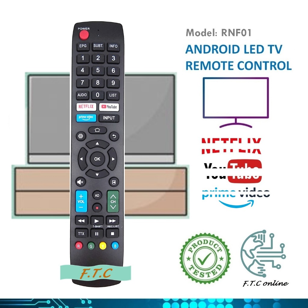 Suitable For Sharp RNF01 Youtube Netflix Prime Video Android Smart Led TV Remote Control Model ...