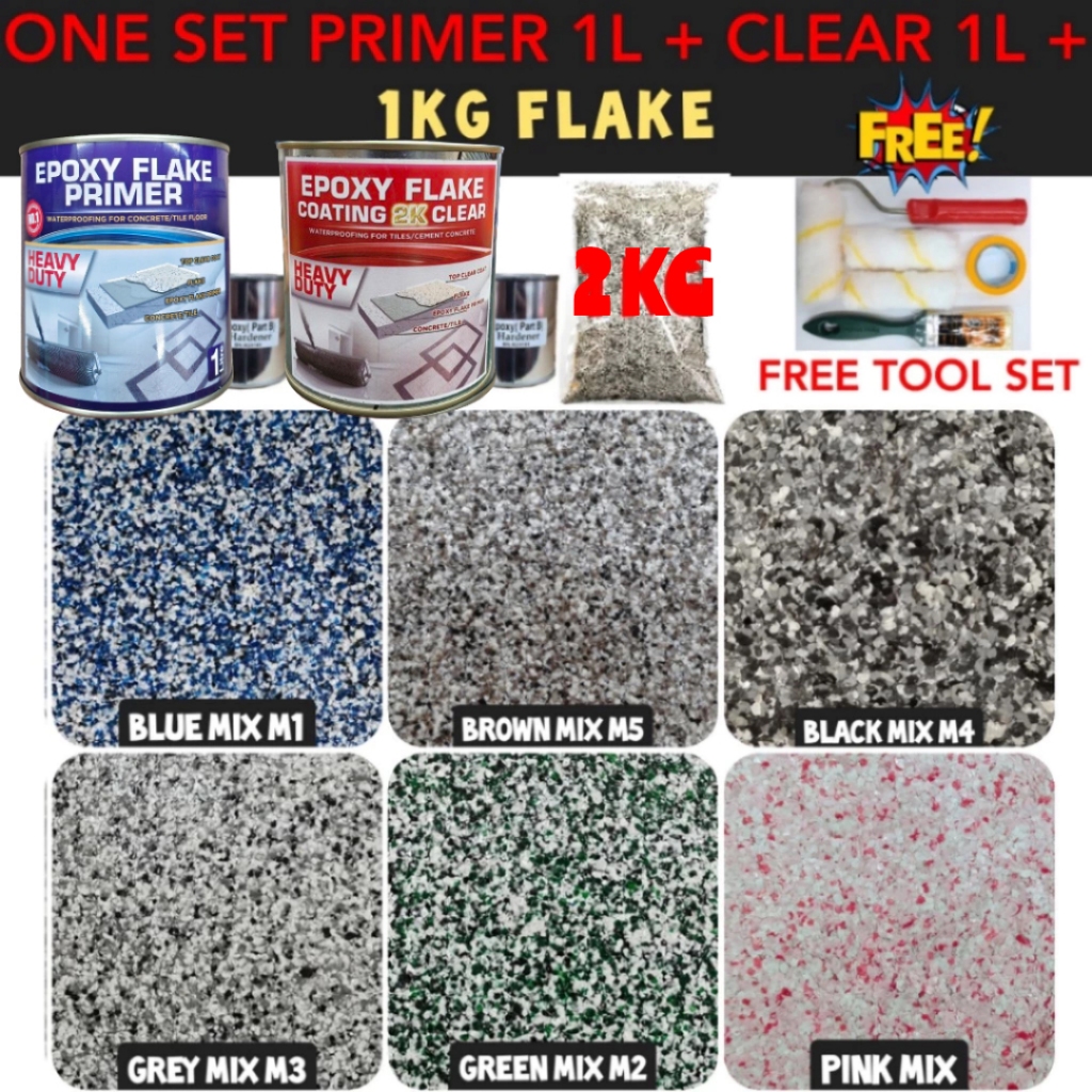 FULL SET Epoxy Colour Flake Coating 2K SERIES Floor Tile Leaking ...
