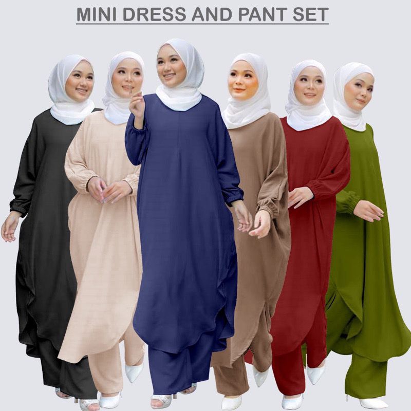 Muslinah Mini Dress and Pent set (Muslimah suit friendly) | Shopee Malaysia