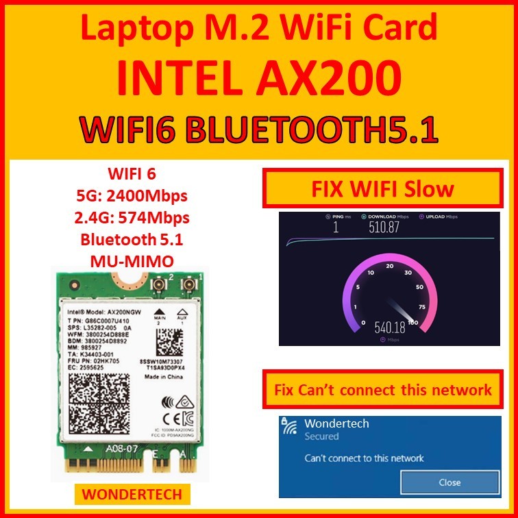 INTEL AX200 WIFI6 BLUETOOTH5.1 Laptop M.2 NGFF MINI PCIE WiFi Card ...
