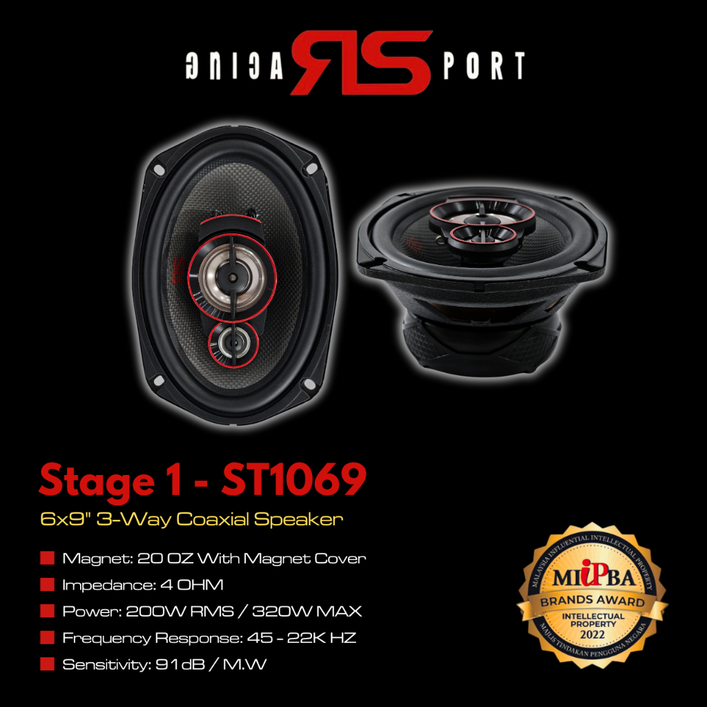 RS RACING SPORT (Stage 1) ST1069 6x9" 3-Way Coaxial Speaker 6x9 Inch ...