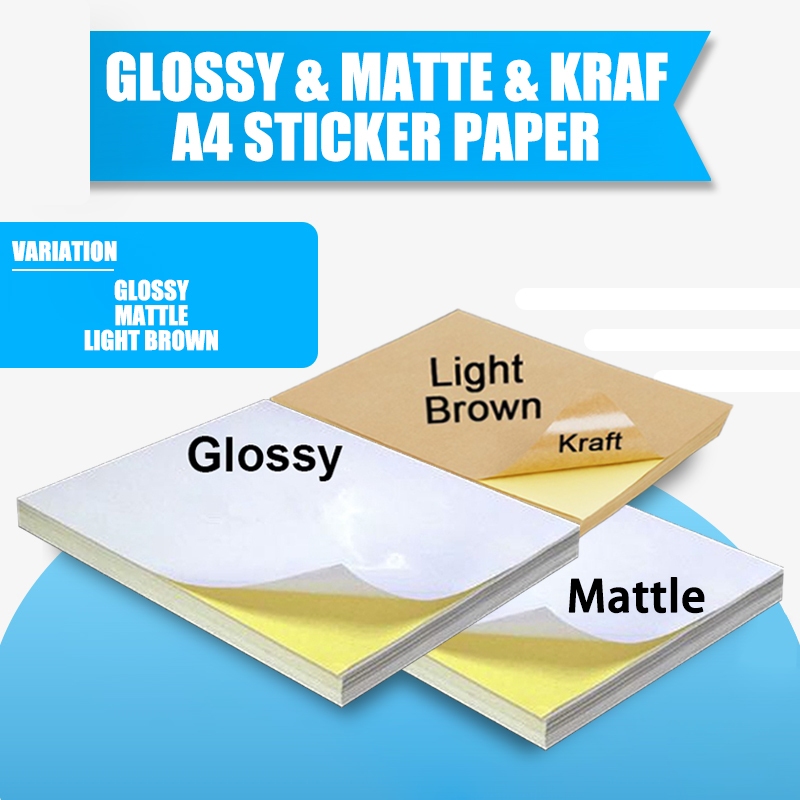 20 | 50PCS Glossy & Matte & Kraf A4 Sticker Paper 175GSM Label Inkjet ...
