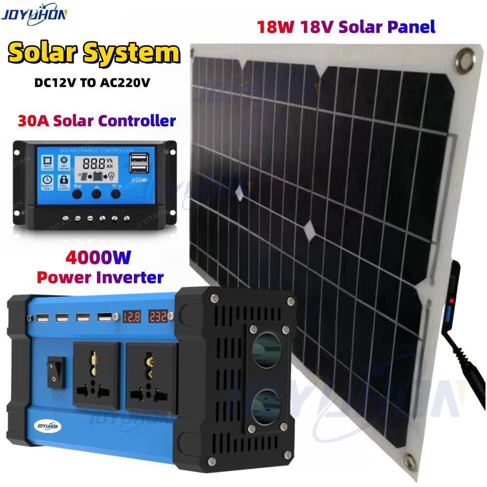 JOYUHON Solar System 18W Solar Panel 4000W Power Inverter with 30A ...