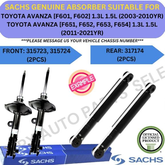 SACHS GENUINE ABSORBER (FRONT, REAR) FOR TOYOTA AVANZA [F601, F602 ...