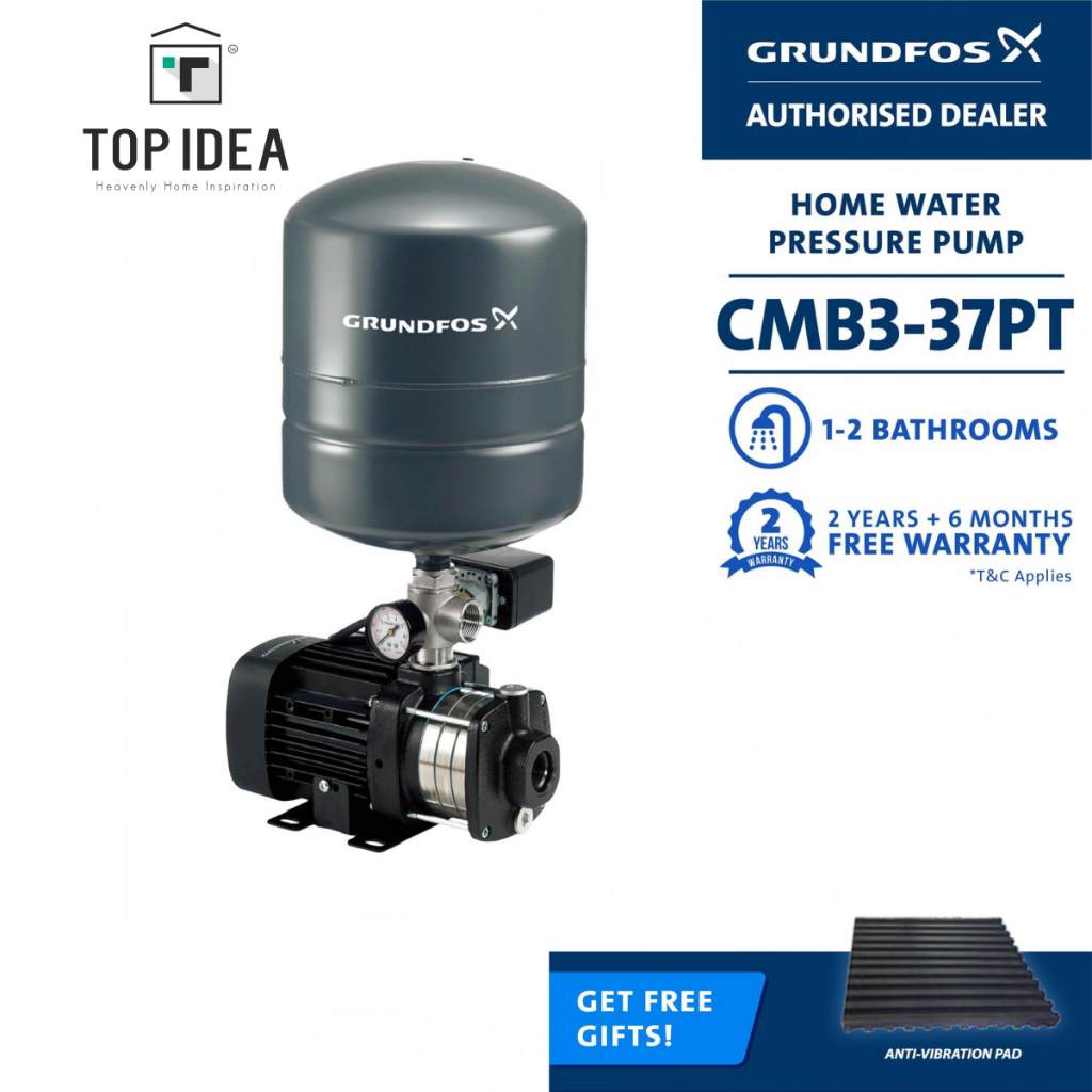 GRUNDFOS CMB 3-37 PT Automatic Home Water Pressure Booster pump With Pressure Tank (1-2 Bathroom ...