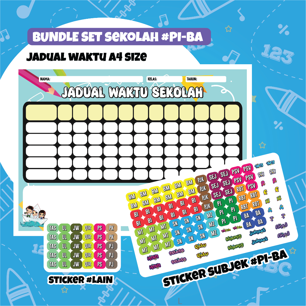 A4 SIZE JADUAL WAKTU KELAS SEKOLAH | KAFA DENGAN STICKER | Shopee Malaysia
