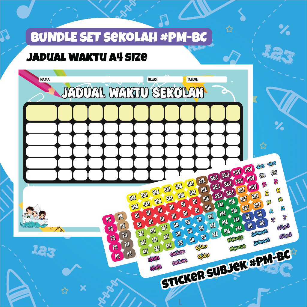A4 SIZE JADUAL WAKTU KELAS SEKOLAH | KAFA DENGAN STICKER | Shopee Malaysia