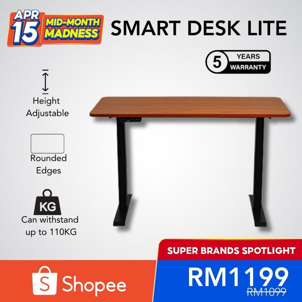 EVIS Smart Desk Lite Height Adjustable Office Desk with Curved Edges ...