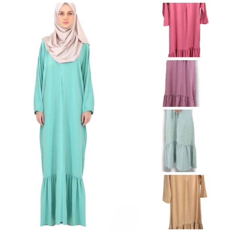 Princess Cut Maxi Dress Jubah Bertingkat Moscrepe | Shopee Malaysia
