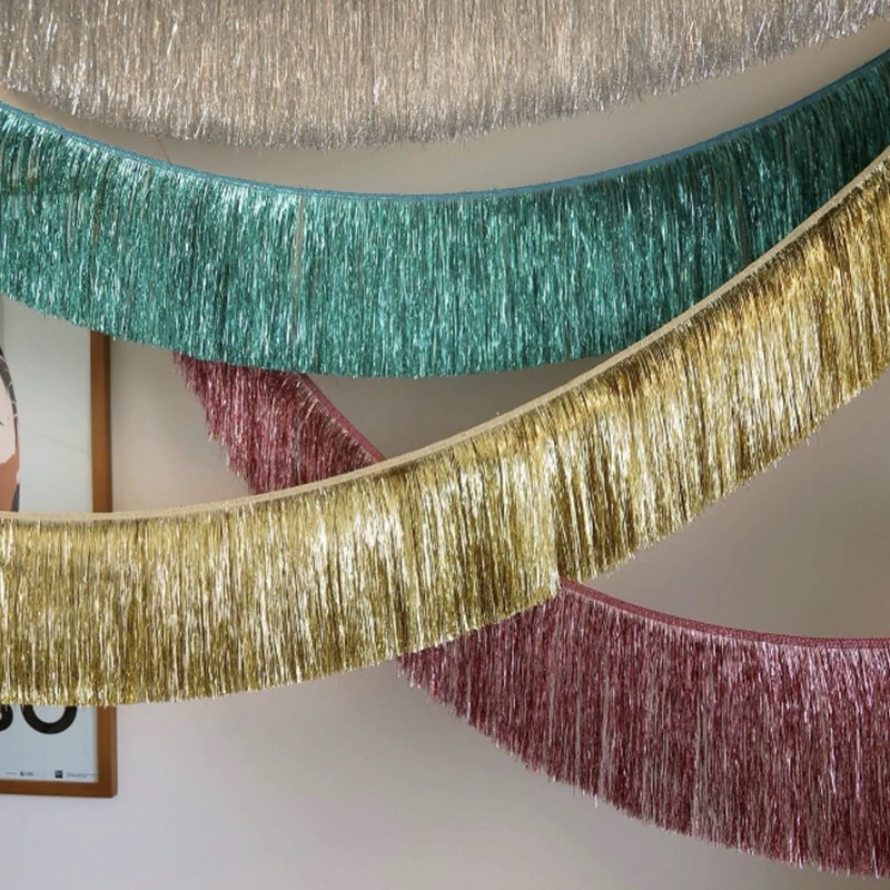 •Tinsel Fringe Curtain Banner Backdrop• Birthday Handmade Silver Purple ...