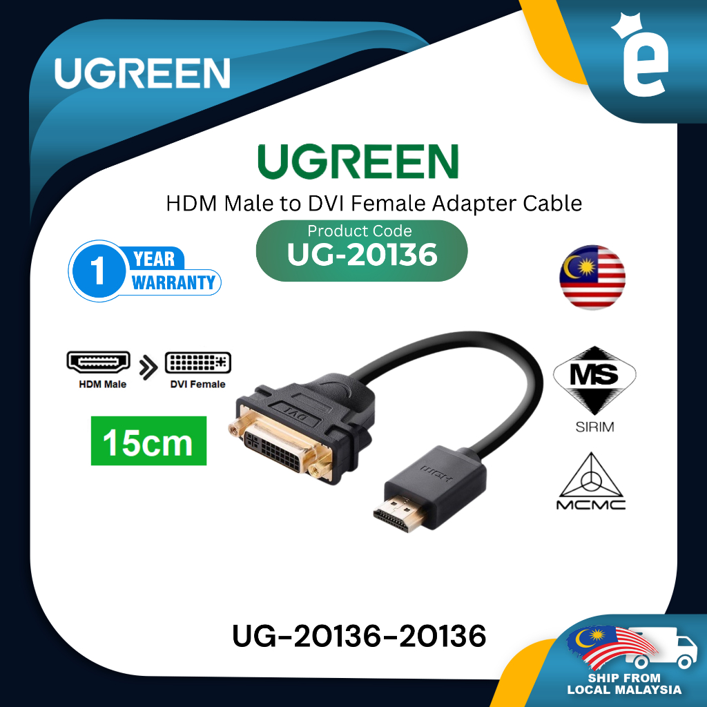 UGREEN 20136 HDM HD MALE TO DVI 24+5 FEMALE ADAPTER CONVERTER CABLE ...