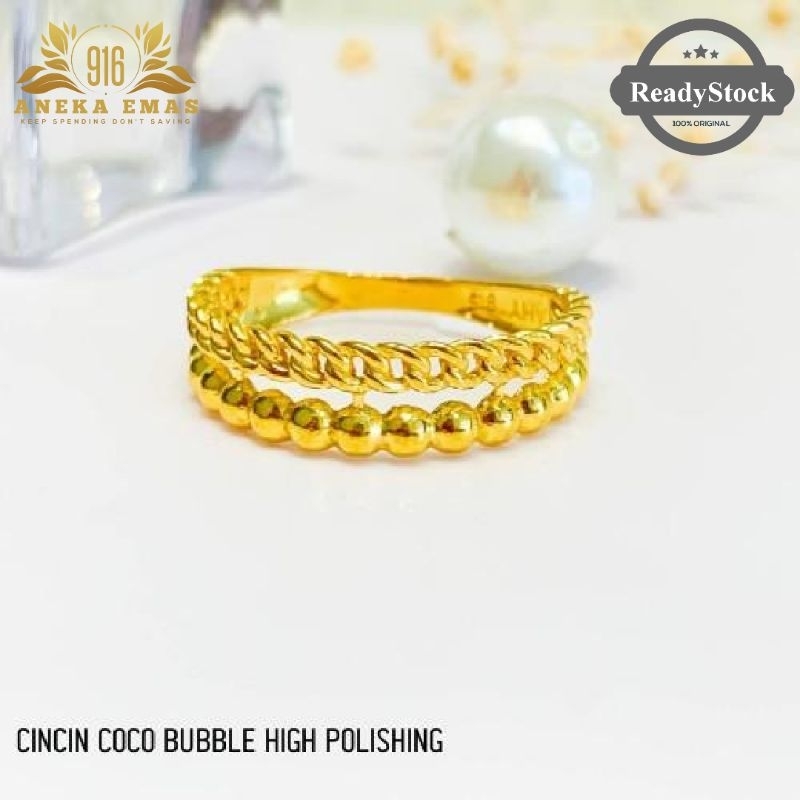 Cincin Gred HIGH POLISH Coco Bubble EMAS 916 💯 TULEN | Shopee Malaysia