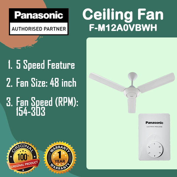 PANASONIC F-M12A0 CEILING FAN 3 BLADE REGULATOR (48 INCH) F-M12A0VBWH ...