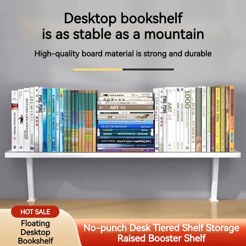 Desktop Elevated Storage Rack Floating Desktop Bookshelf No-punch Desk ...
