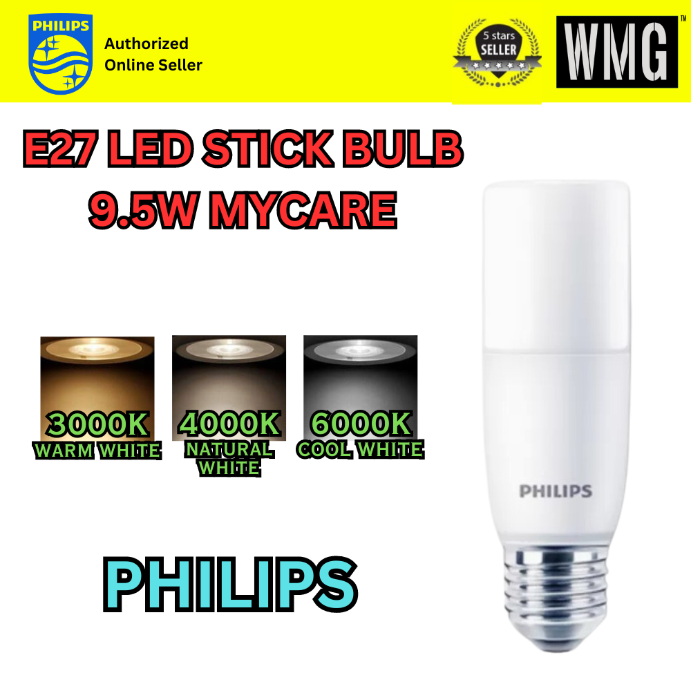 PHILIPS E27 LED STICK BULB 7.5/9.5/11W MYCARE 3000/4000/6000K | Shopee ...