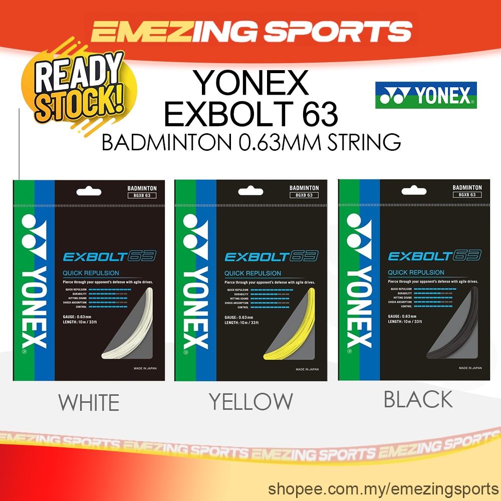 (100% ORIGINAL) YONEX EXBOLT 63 BADMINTON STRING WHITE / BLACK / YELLOW ...