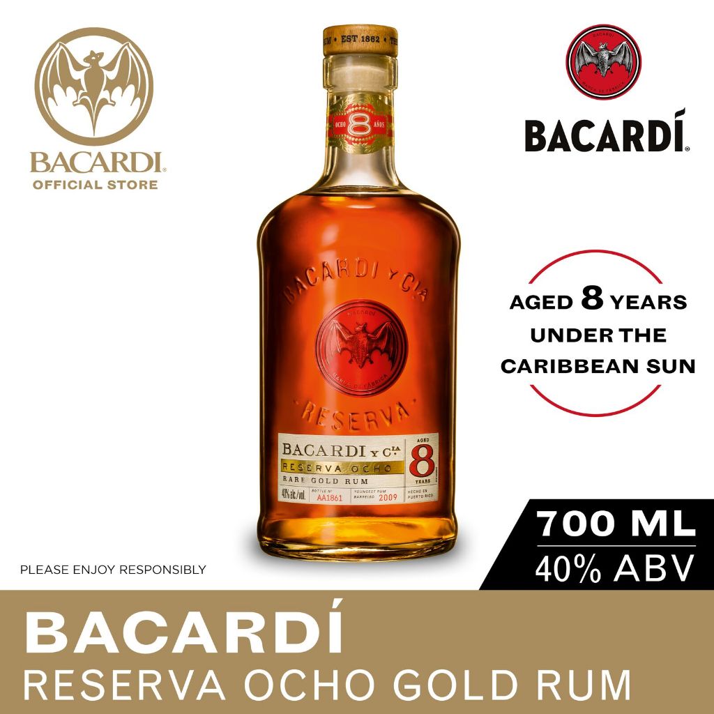 BACARDI Reserva 8 Rum - 700ml / 70cl, 40% ABV - Premium Golden Rum Aged ...
