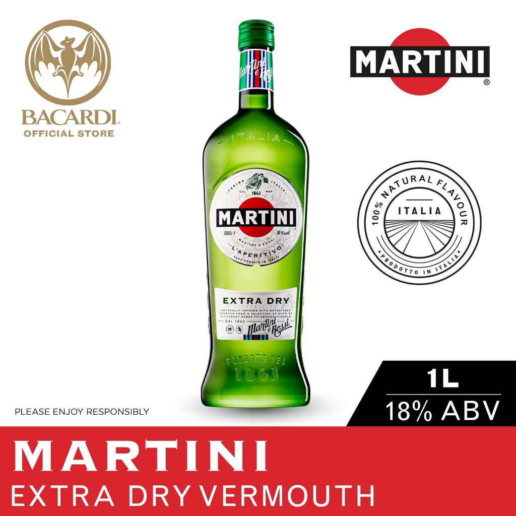 MARTINI Extra Dry Vermouth - 1L / 100cl, 18% ABV - Fortified Wine ...