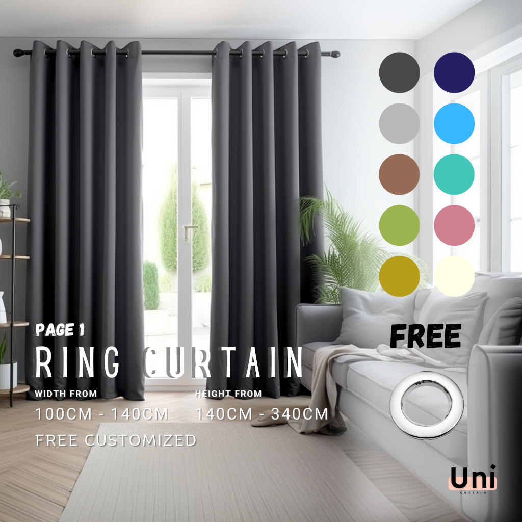 Uni Curtain Ring Type Langsir Ivoris Semi-Blackout Solid Colors FREE ...
