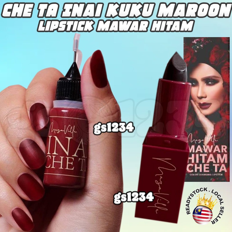 CHE TA Inai Kuku Maroon | Lipstick Mawar Hitam che ta | Shopee Malaysia