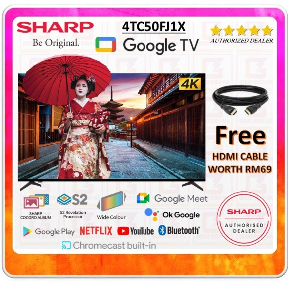 【FREE HDMI CABLE】SHARP 50 Inch 4K UHD Google TV 4TC50FJ1X - Slim Design ...