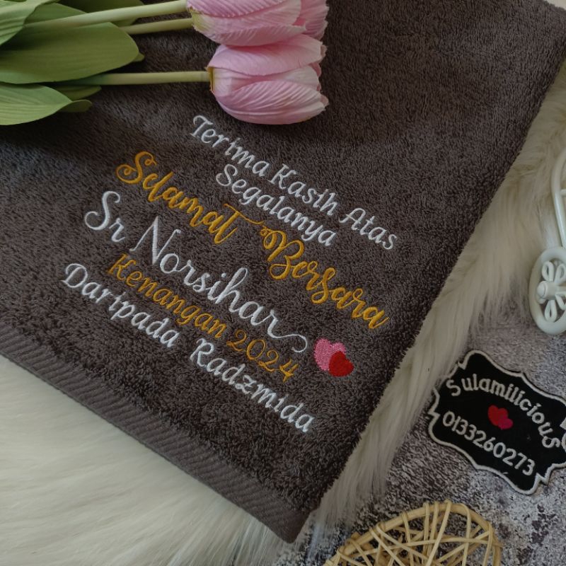 Personalized Towel Sulam Custom Wish Tuala Hantaran Selamat Bersara ...