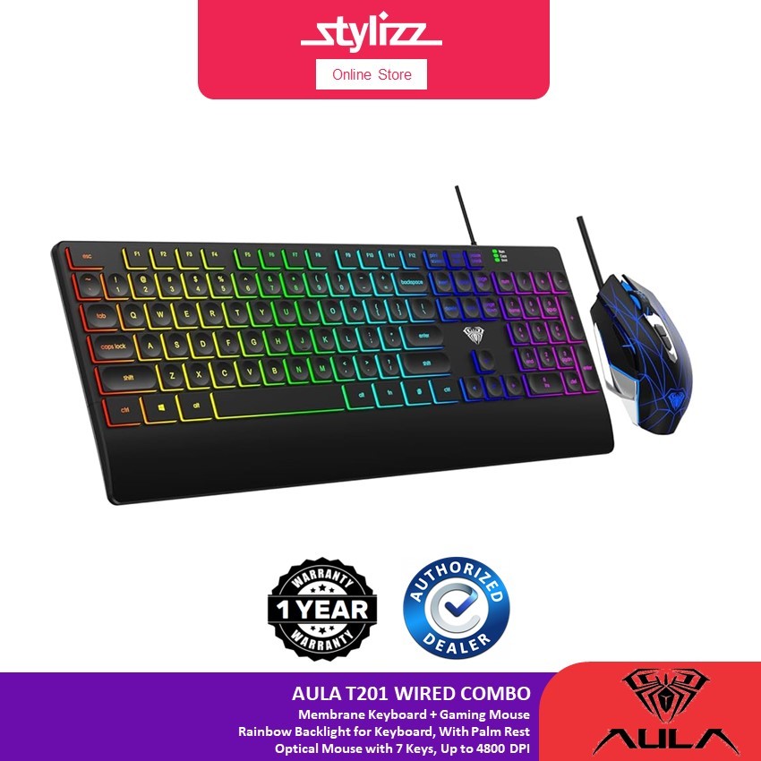 AULA T201 WIRED GAMING MEMBRANE KEYBOARD & OPTICAL MOUSE BLACK COMBO ...