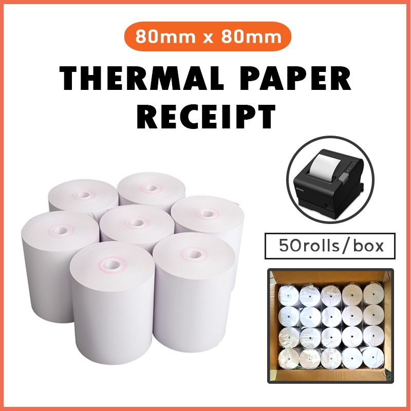 [1 Box] 80mm x 80mm Thermal Receipt Paper Roll Kertas Resit Cash ...