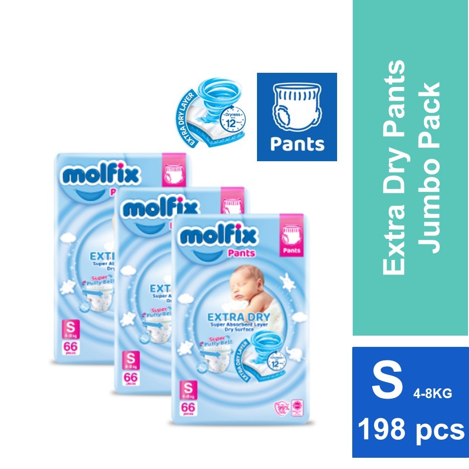 [Bundle of 3] Molfix Extra Dry Pants Jumbo Pack - S66 / M58 / L48 ...