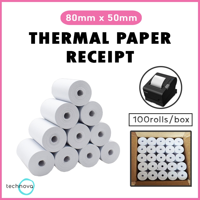 [1 Box] 80mm x 50mm Thermal Receipt Paper Roll Kertas Resit Cash ...