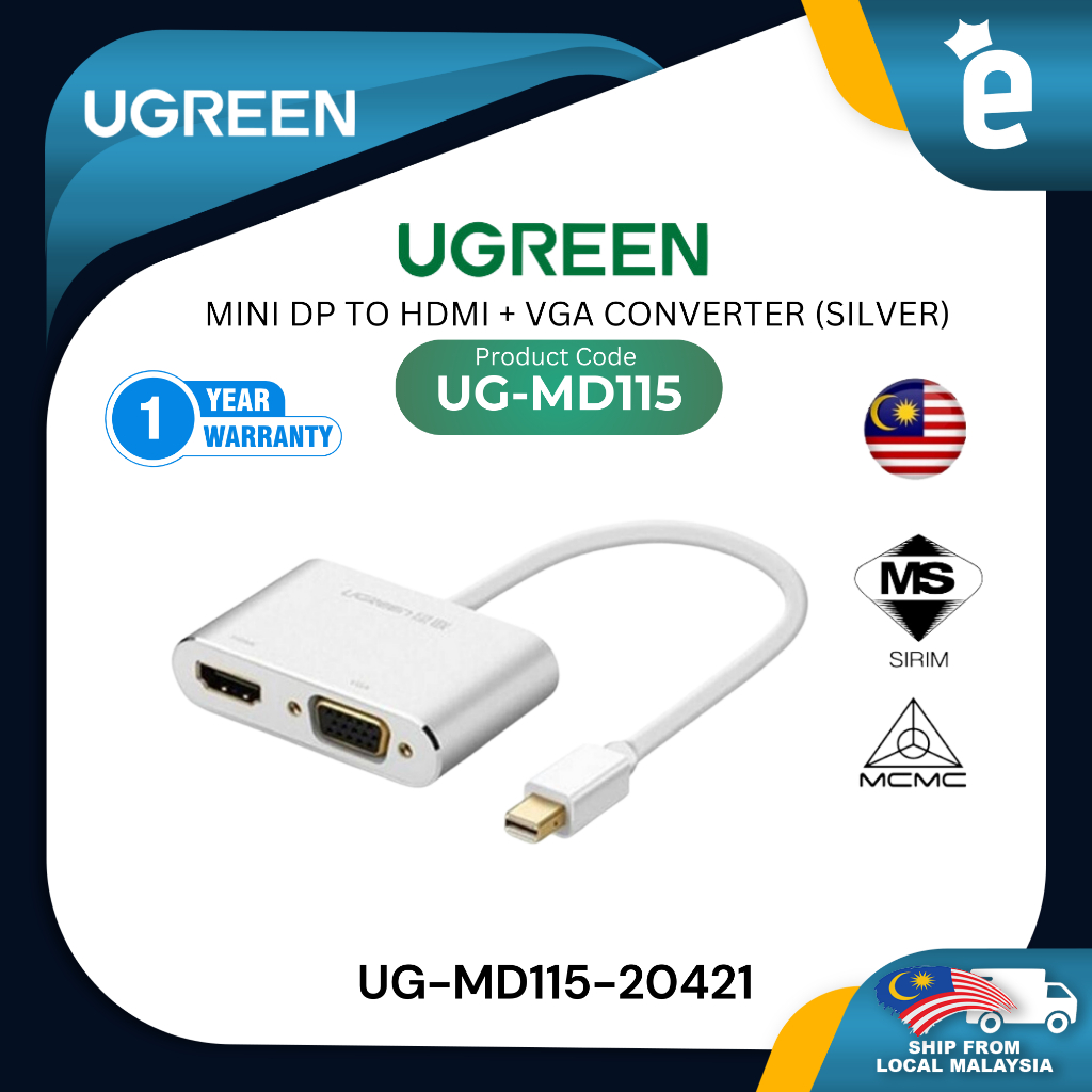 UGREEN MD115 MINI DISPLAY PORT DP MALE TO HDM HD FEMALE + VGA CONVERTER ...