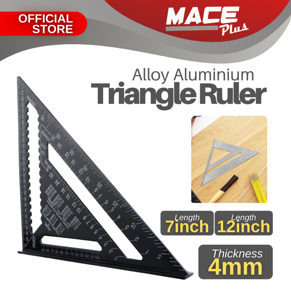 MAYA-185 7/12 Inch Metric Ruler Aluminium Alloy Protractor Triangle ...