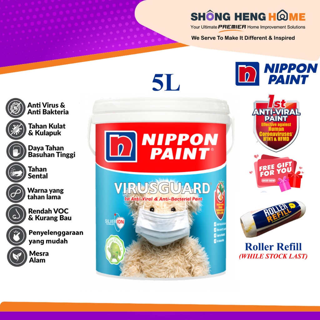 5L - Nippon Paint VirusGuard Interior Wall - COLOR OPTION [ANY COLOR ...