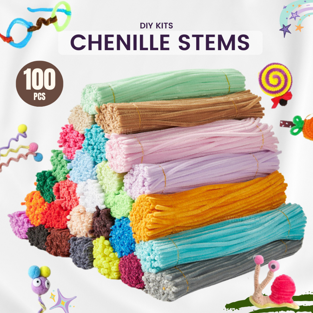 MY Ready Stock 100Pcs Colorful Chenille Stems Pipe Cleaners Assorted ...