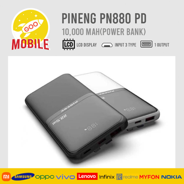 Pineng PN 880 (10000mah) PD+QC 3.0 22.5w with 2 Built in Fruit & Type C ...