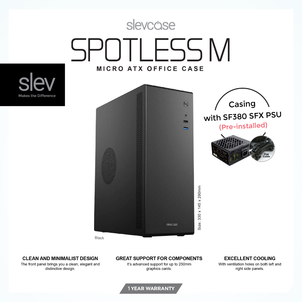 Slevcase Spotless M Slim Micro ATX Casing with SF380 Power Supply ...
