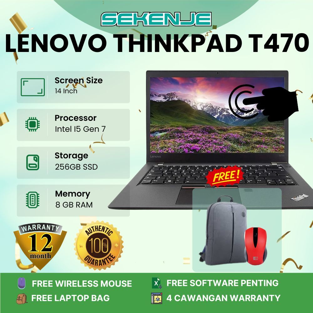 Lenovo Thinkpad T470 14" I5- 7th Gen 8GB RAM 256GB SSD Window 10 Touch ...