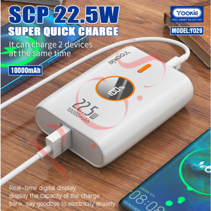 YOOKIE YO29 Power Bank 10000mah 2 USB Port 22.5W Fast ChargingWith Cables And LED Digital ...