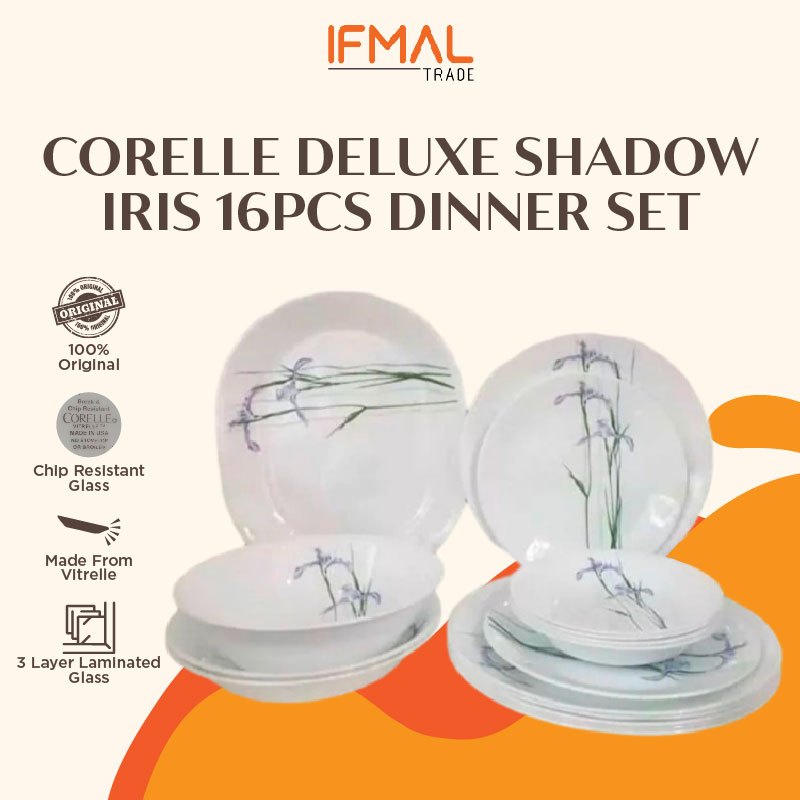 Corelle Deluxe Shadow Iris 16pc Dinner Set (V-L) Set Pinggan Mangkuk Tableware Dinnerware ...
